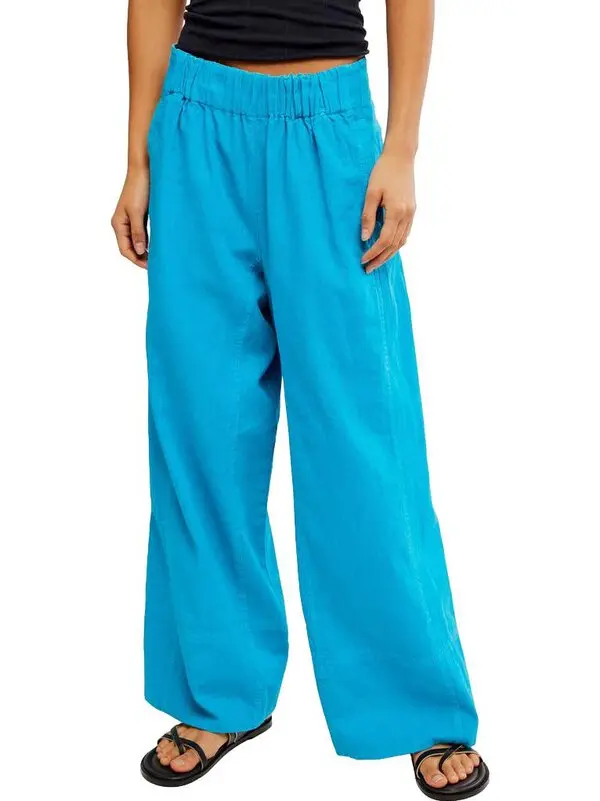 Free People Day's End Linen & Cotton Pants - Ocean