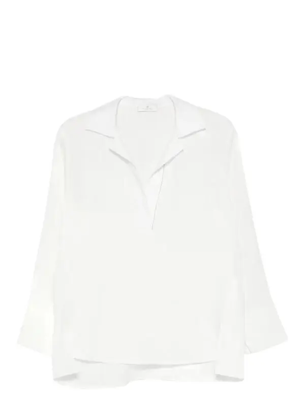 PANICALE Side-slit V-neck Blouse - White