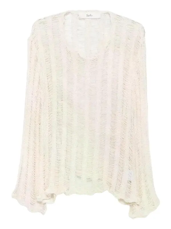 Séfr Aetas Ladder-knit Long-sleeve Sweater - White