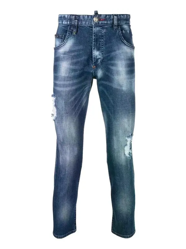Philipp Plein Ripped-detailed Skinny Jeans - Blue