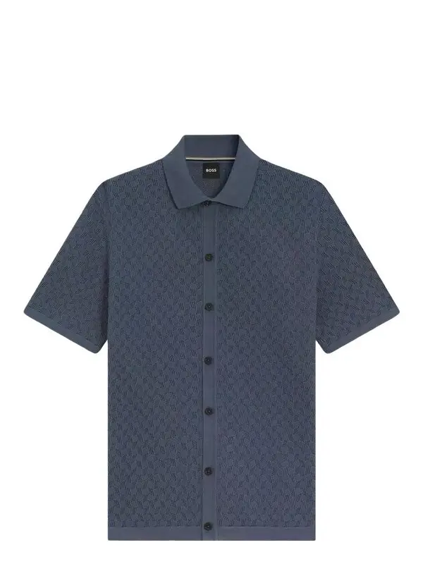 BOSS Pointelle-knit Button-down Shirt - Blue