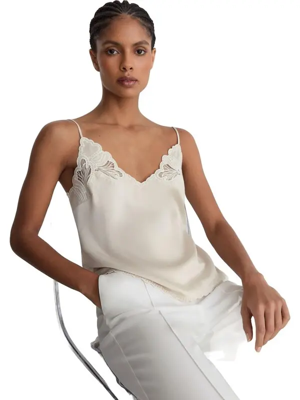 REISS Joanie Lace-detail Cami Top - Neutral