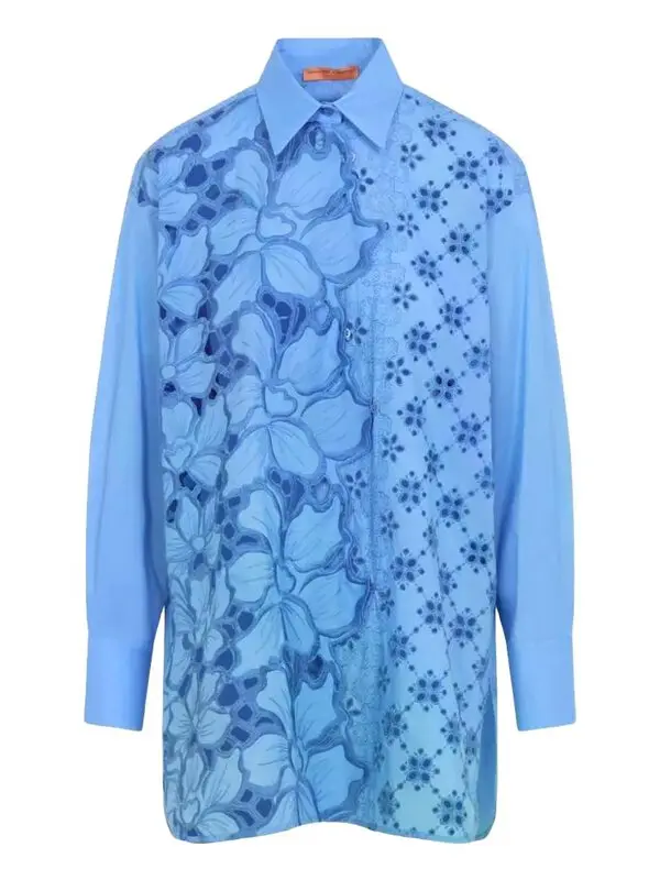 Ermanno Scervino Floral-lace Embroidered Shirt - Blue