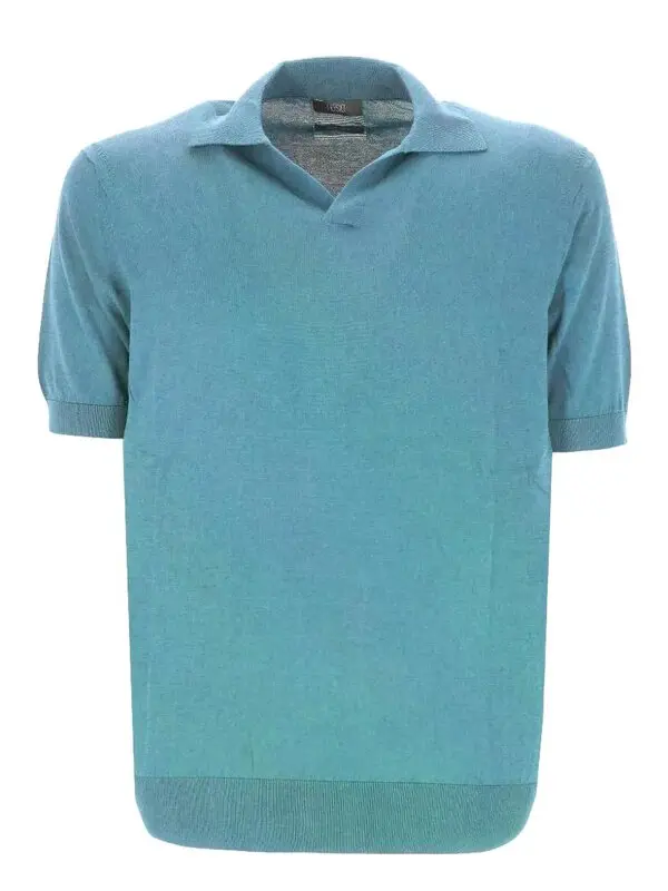 HOSIO Fine-knit Collared T-shirt - Blue
