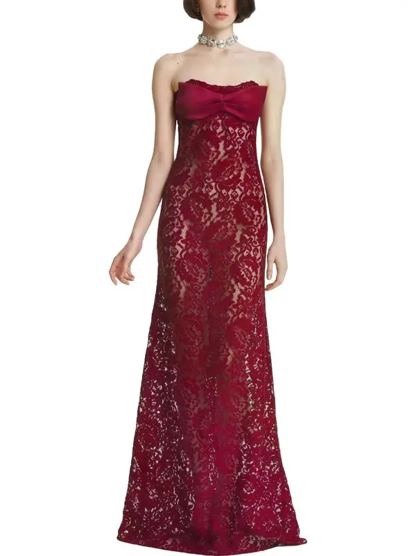 2310 STUDIO Bow-detail Lace Gown - Red