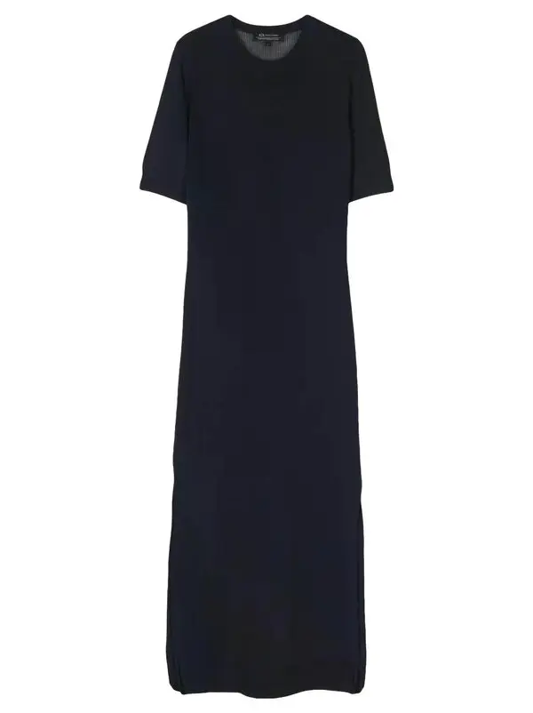 Armani Exchange Logo-embroidered Fine-knit Dress - Blue