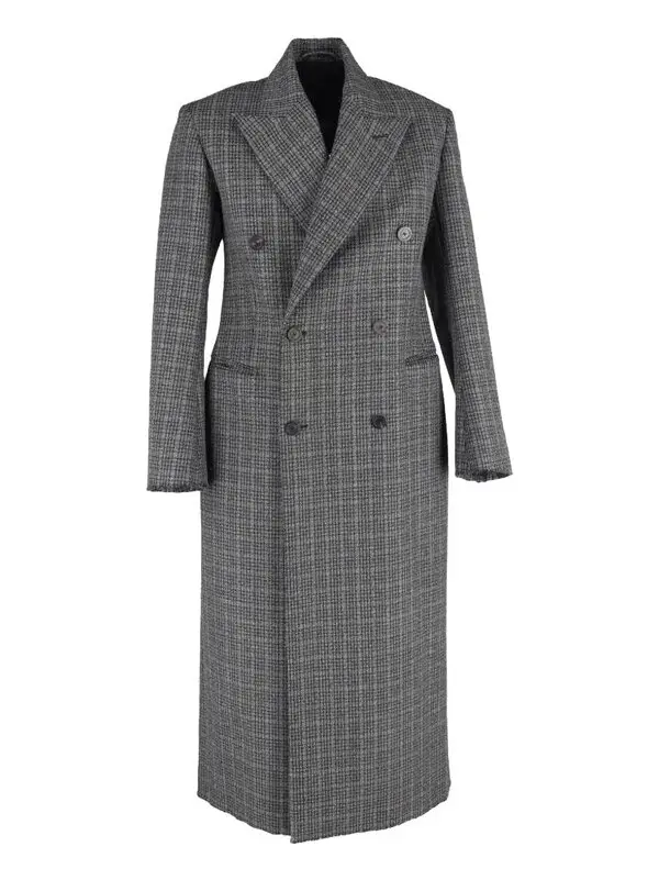 Balenciaga Check-patterned Double-breasted Coat - Grey
