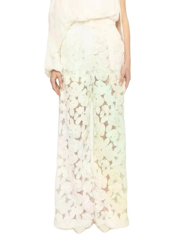 NISSA Floral-embroidery Wide-leg Trousers - Neutrals