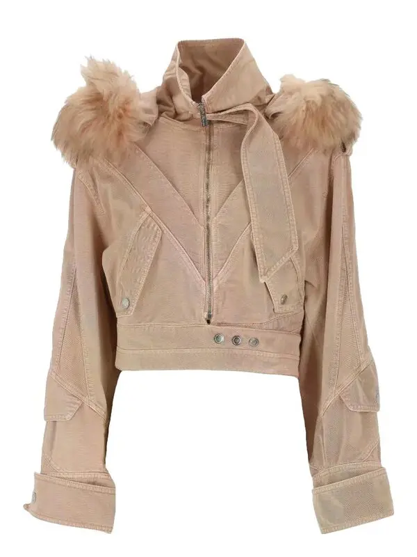 Blumarine Cropped Jacket With Faux-fur Trim - Neutrals