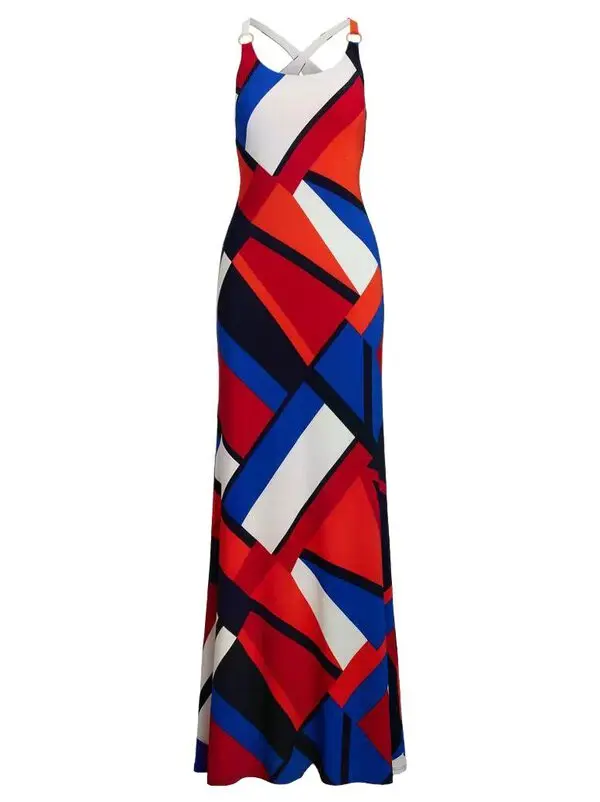 Ralph Lauren Geometric-print Halterneck Maxi Dress - Blue