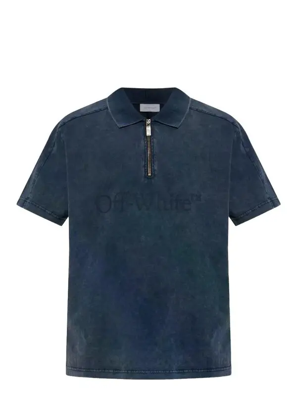 Off-White Logo-print Zip-neck Polo Shirt - Blue
