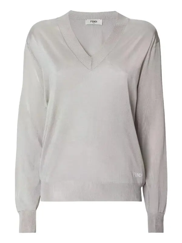 Fendi Logo-embroidered V-neck Sweater - Grey