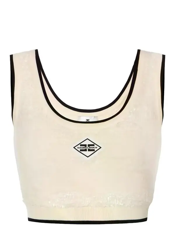 Elisabetta Franchi Bouclé Chenille Crop Top - Neutrals