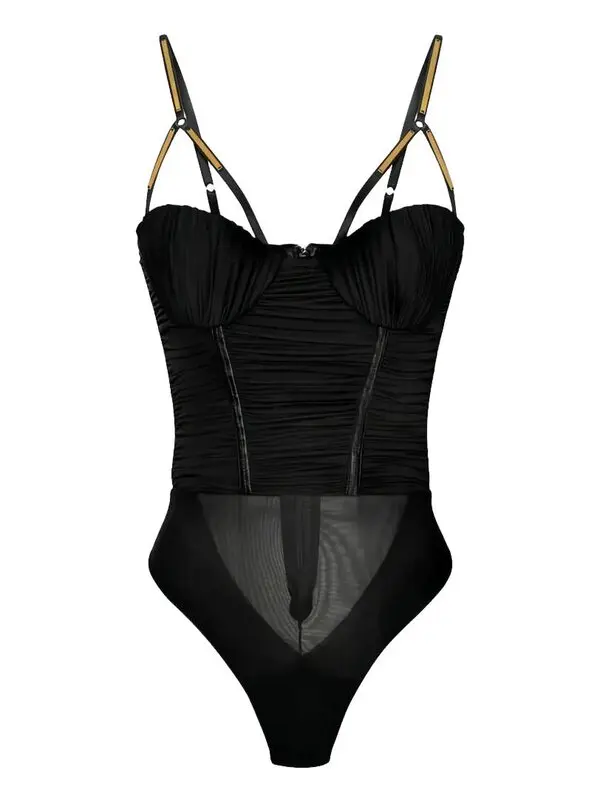 Elisabetta Franchi Embellished Strap Bodysuit - Black