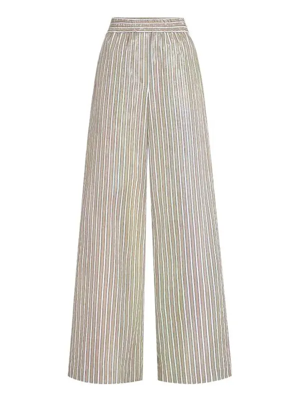 Brunello Cucinelli Striped Cotton Poplin Pajama-style Trousers - Neutrals
