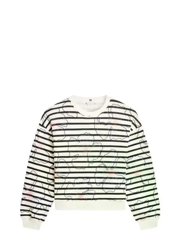 Tommy Hilfiger Floral-embroidered Striped Cotton Sweatshirt - Neutrals