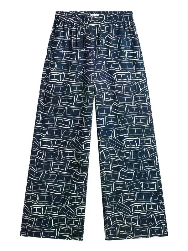 Tommy Hilfiger Geometric-print Wide-leg Linen Trousers - Blue