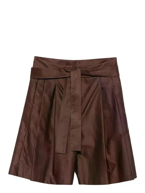 Dusan Belted Pleated Wide Leg Shorts - Brown