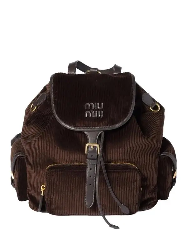 Miu Miu Velluto Righe Zaino Backpack - Ebano
