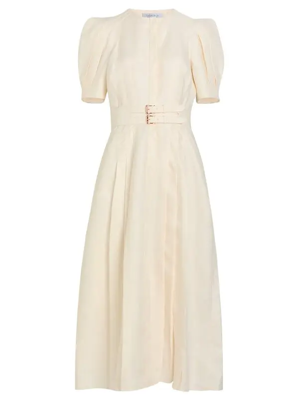 Gabriela Hearst Patricia Belted Linen Midi Dress - Ivory