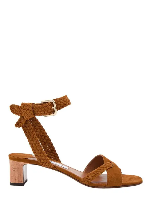JIMMY CHOO Rori 45 Braided Suede Sandals - Tan