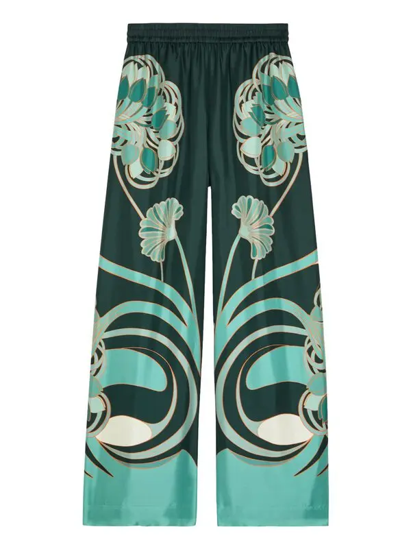 La DoubleJ Printed Silk-twill Palazzo Trousers - Black