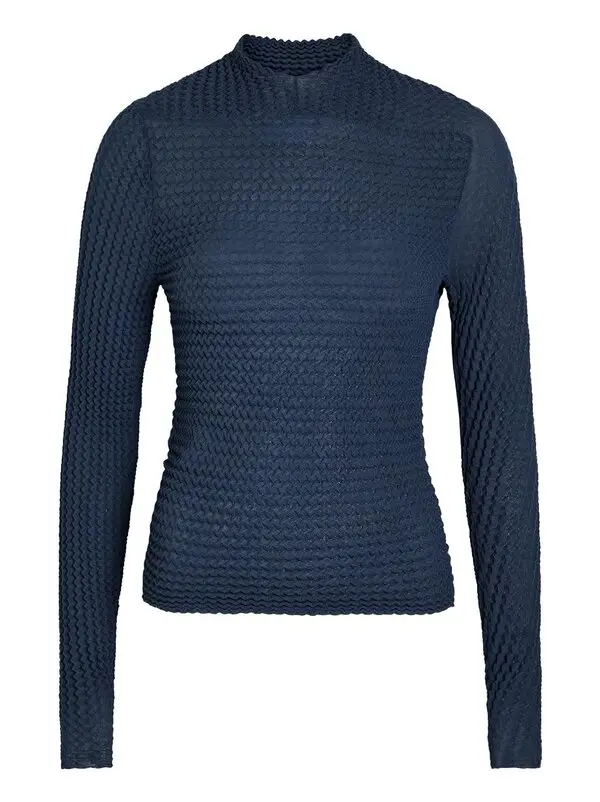 Victoria Beckham Seersucker Fine-knit Top - Navy