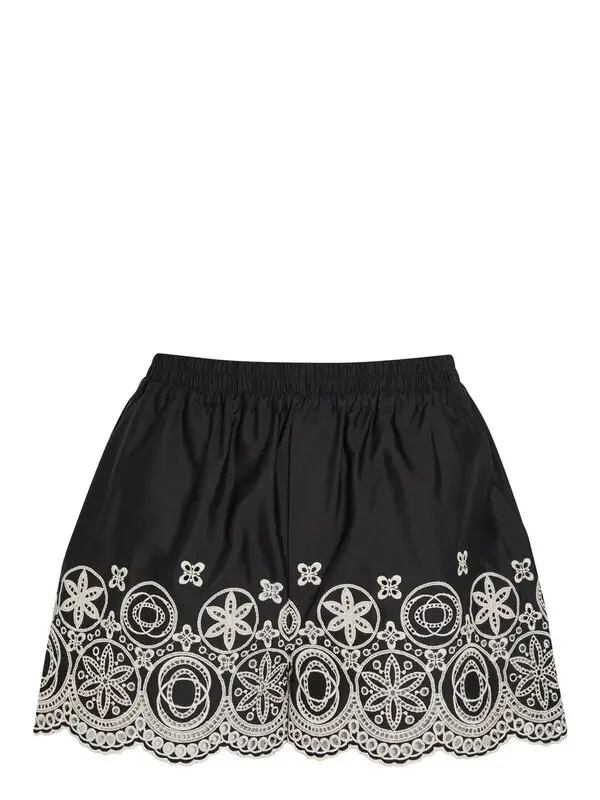 La DoubleJ Embroidered Cotton-poplin Shorts - Black And White