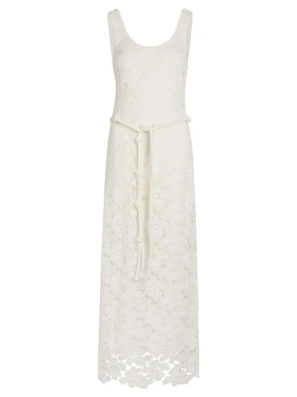 Simkhai Eloise Lace Belted Cotton-blend Maxi Dress - Ivory
