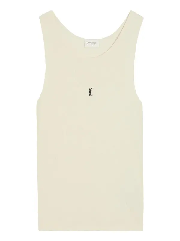 Saint Laurent Logo-embroidered Ribbed Tank - Natural