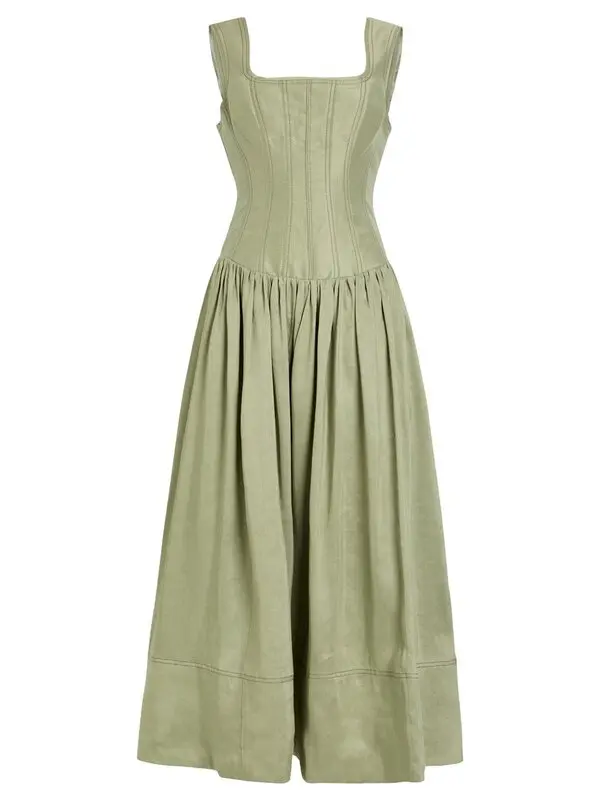 Aje Spirelle Linen-blend Midi Dress - Green