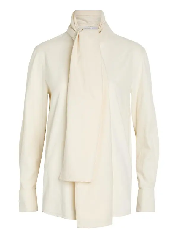 Another Tomorrow Scarf-effect Chambray Blouse - Ecru
