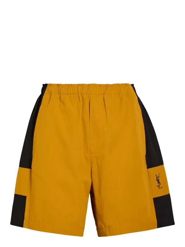 Saint Laurent Logo Panelled Cotton Shorts - Brown
