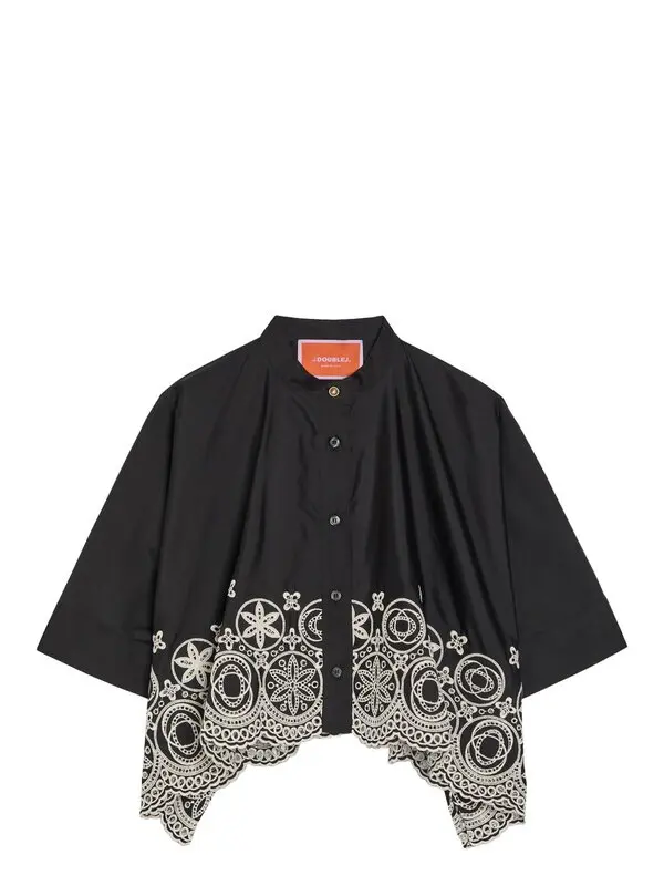 La DoubleJ Embroidered Cotton-poplin Shirt - Black And White