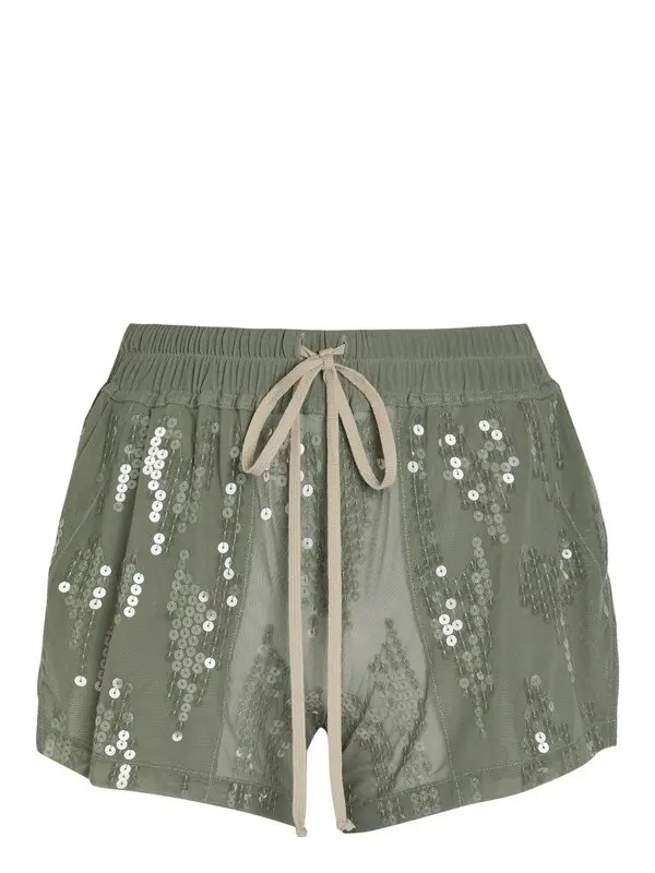 Rick Owens Embellished Stretch-tulle Shorts - Light Green