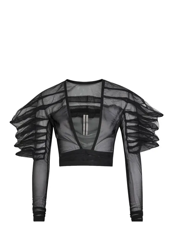 Rick Owens Rhino Cropped Tulle Top - Black