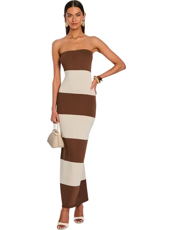 SEROYA Carrie Knit Maxi Dress - Almond/ Cocoa Brown