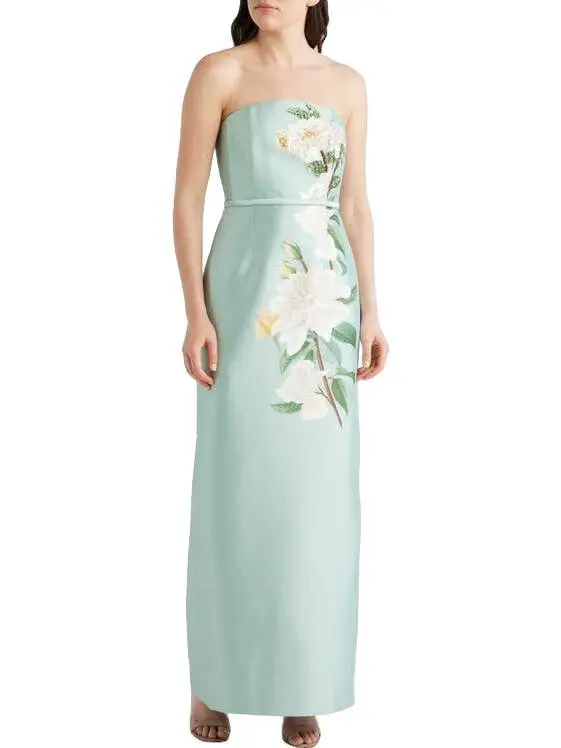 Sachin & Babi Sophia Floral Bead-embellished Mikado Strapless Gown - Celadon Floral