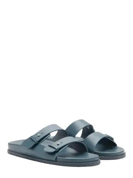 Mango Double Buckle Leather Sandals - Blue