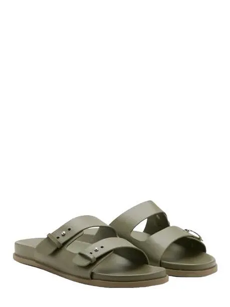 Mango Double Buckle Leather Sandals - Khaki Green