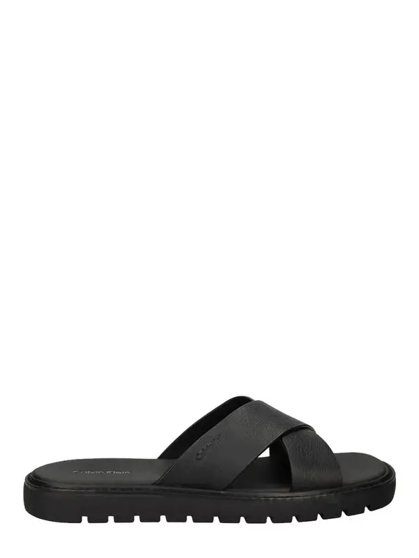 Calvin Klein Cross-strap Leather Sandals - Black