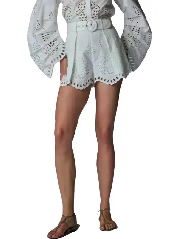 HEVRON Lexie Belted Shorts - White