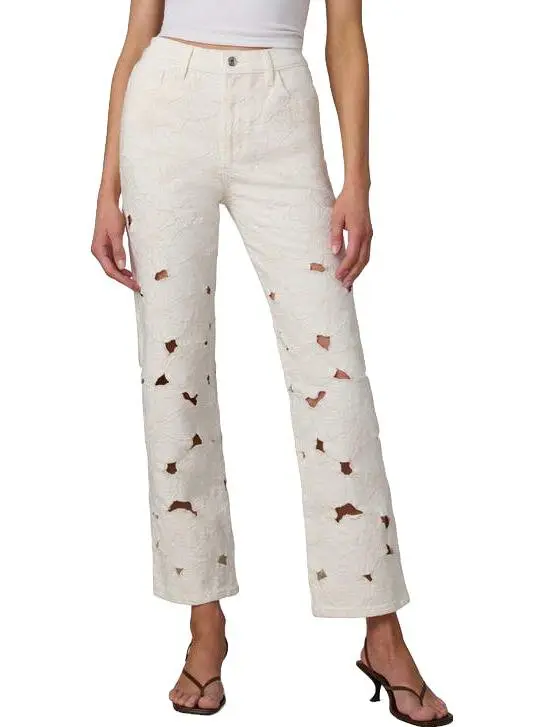 Joe's Jeans The Margot Floral Eyelet Ankle Straight Leg Jeans - Ecru Floral