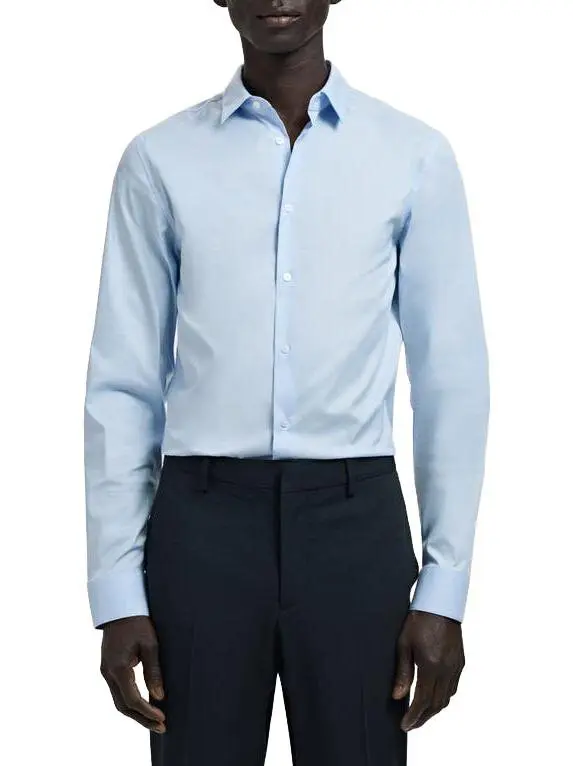 Mango Slim Fit Stripe Cotton Button-up Shirt - Sky Blue