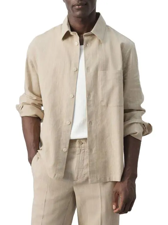 Mango Linen & Cotton Button-up Shirt - Beige