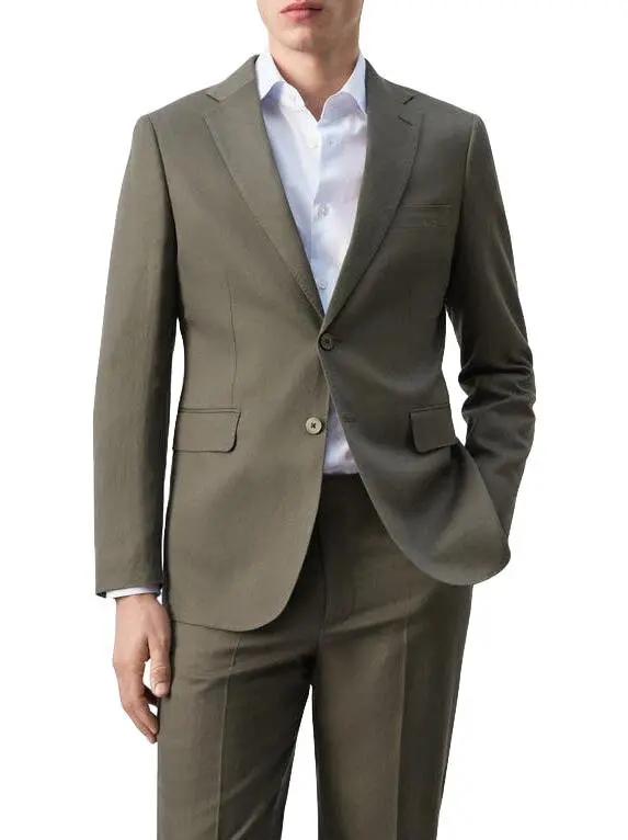 Mango Slim Fit Lyocell & Linen Blend Suit Jacket - Khaki Green