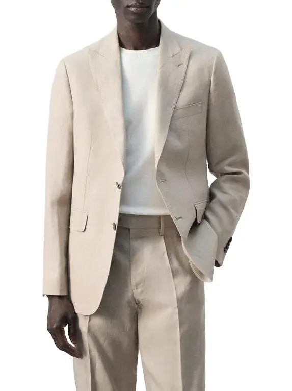 Mango Amalfi Linen Slim Fit Blazer - Beige