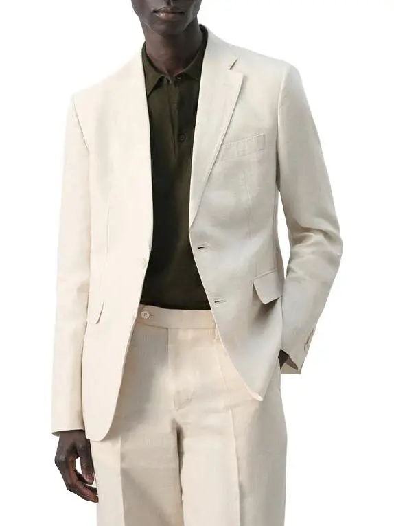 Mango Amalfi Linen Slim Fit Blazer - Ecru
