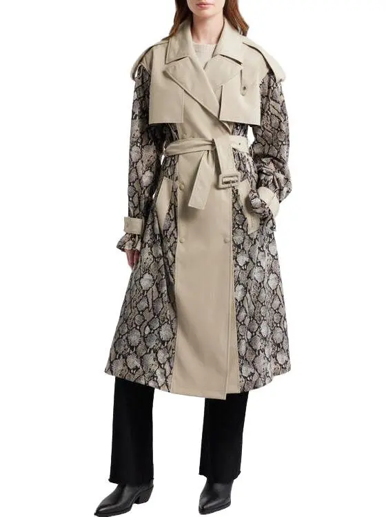 Mackage Water-repellent Snakeskin Print Trench Coat - Taupe Snake