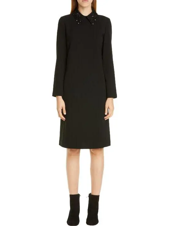Lafayette 148 New York Janis Embellished Collar Long Sleeve Dress - Black